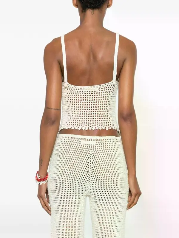 TERRY PUESTO Cream Crochet Knit Halter Top