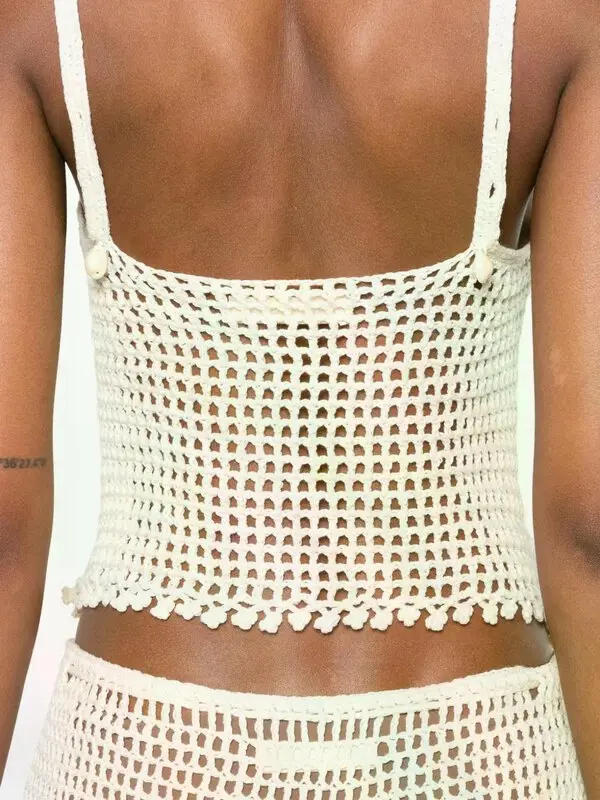 TERRY PUESTO Cream Crochet Knit Halter Top