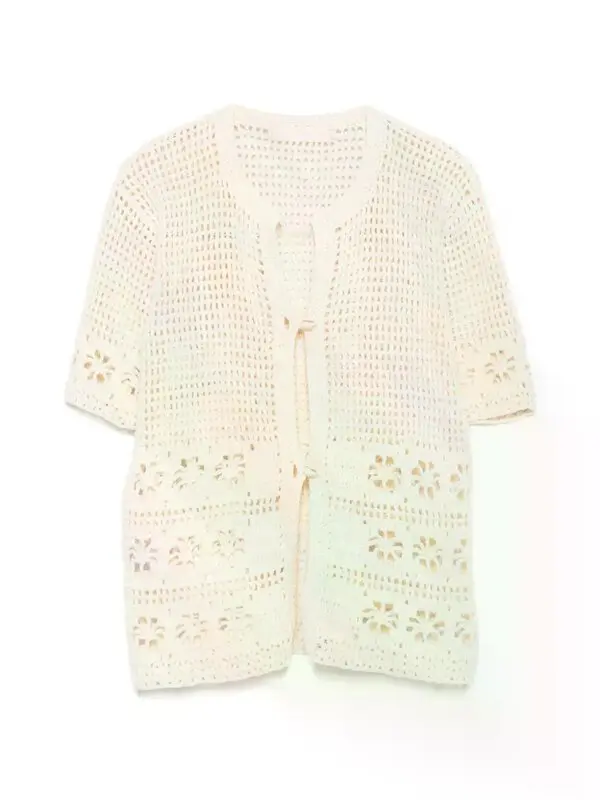 TERRY PUESTO Crochet-knit Cardigan With Shell Embellishments
