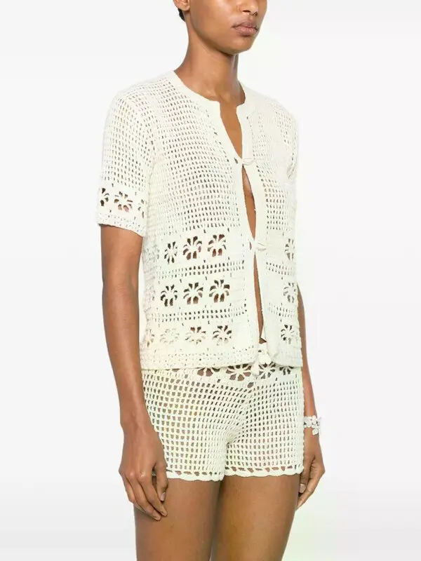TERRY PUESTO Crochet-knit Cardigan With Shell Embellishments