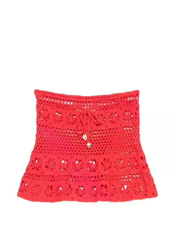 TERRY PUESTO Crochet Knit Skirt With Floral Motif