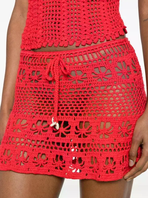 TERRY PUESTO Crochet Knit Skirt With Floral Motif