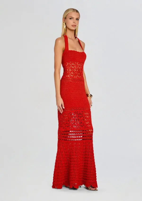 Retrofete Peggie Crochet Maxi Dress - Metallic Geranium