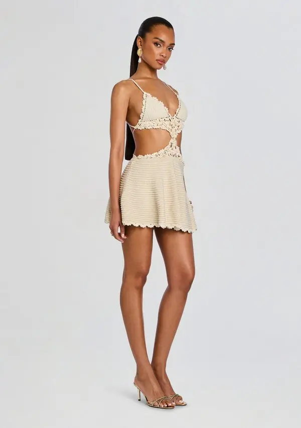 Retrofete Aisola Crochet Mini Dress With Cut-out Detail - Bone