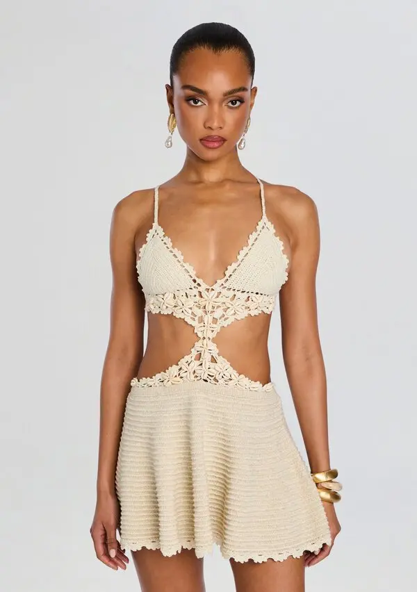 Retrofete Aisola Crochet Mini Dress With Cut-out Detail - Bone