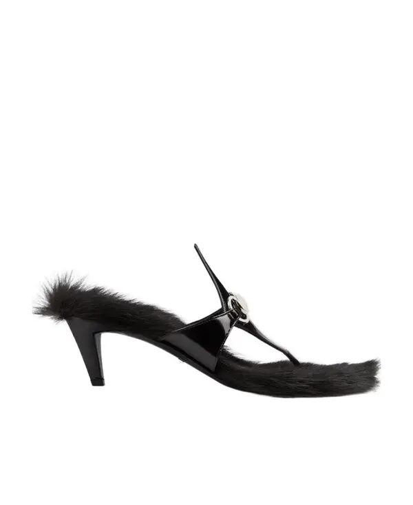 Gucci Horsebit Thong Sandals With Wool Lining