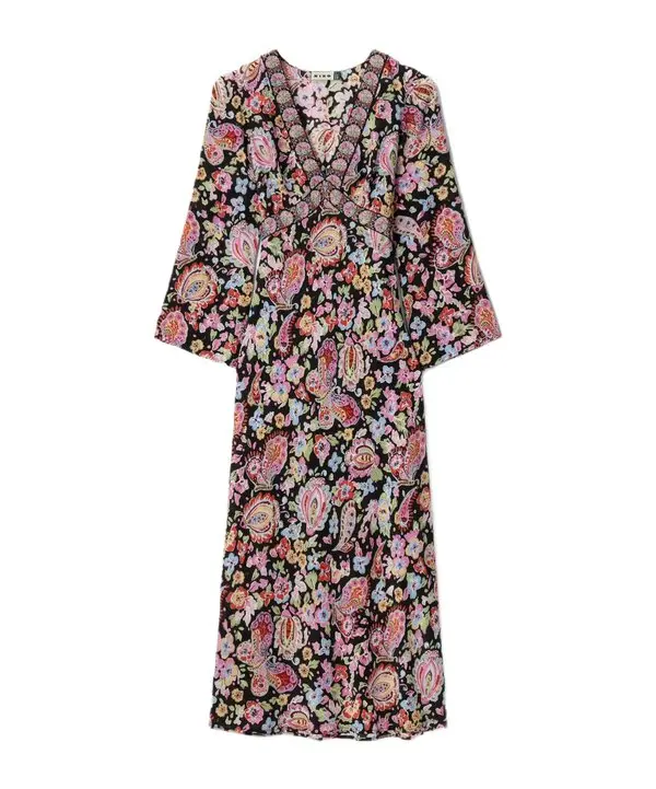 Rixo Floral Print Long Sleeve V-neck Dress