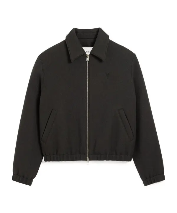 AMI Paris Logo Embroidered Zip-up Jacket - Anthracite