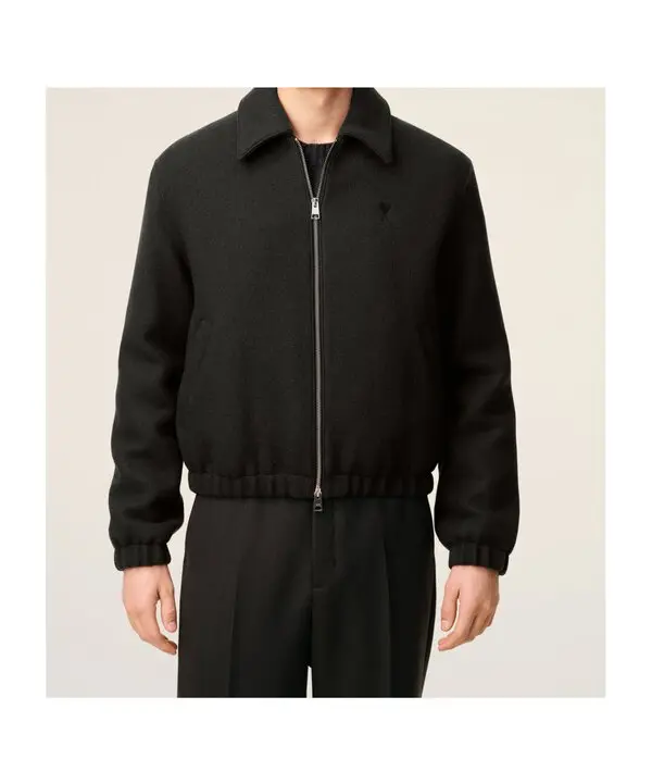 AMI Paris Logo Embroidered Zip-up Jacket