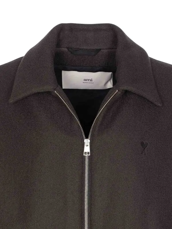 AMI Paris Logo Embroidered Zip-up Jacket