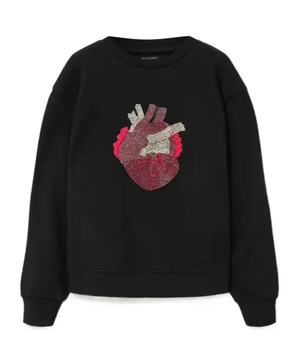 ALLSAINTS Andrea Embellished Heart Crewneck Sweatshirt