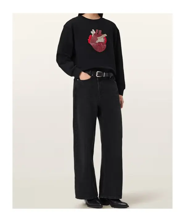 ALLSAINTS Andrea Embellished Heart Crewneck Sweatshirt