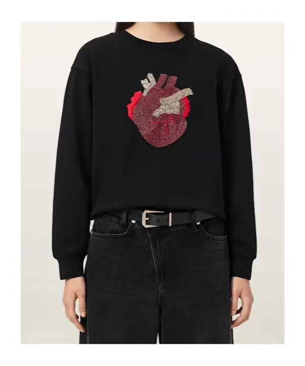 ALLSAINTS Andrea Embellished Heart Crewneck Sweatshirt