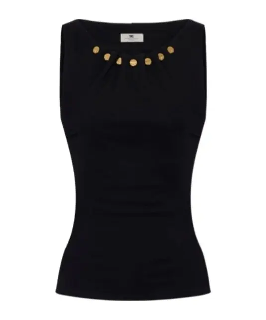 Elisabetta Franchi Jewel Button Sleeveless Jersey Top