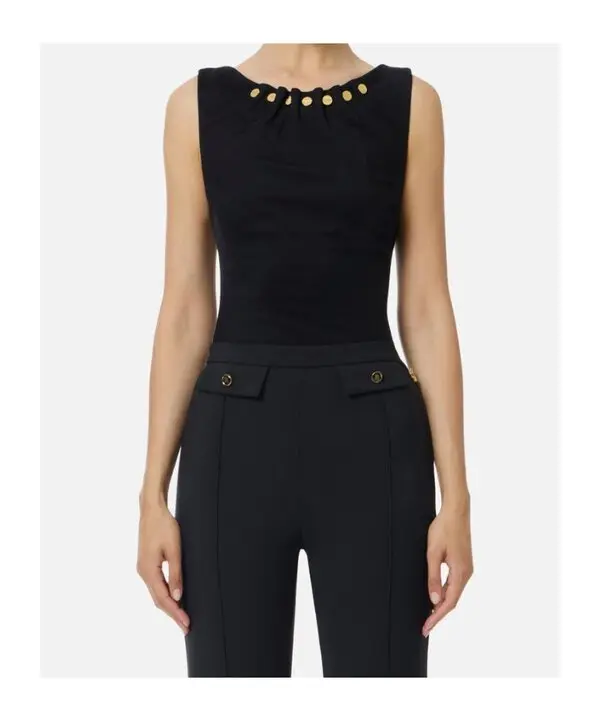 Elisabetta Franchi Jewel Button Sleeveless Jersey Top