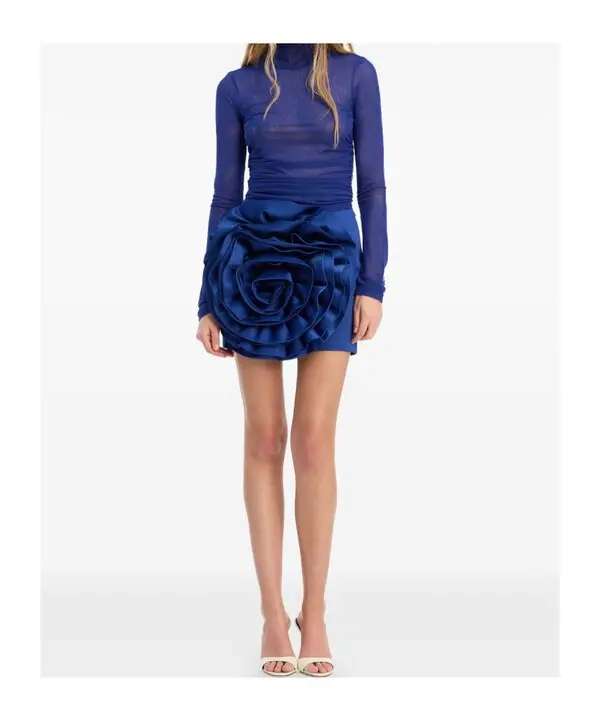 ROTATE BY BIRGER CHRISTENSEN Mesh Ruched High Neck Sweater