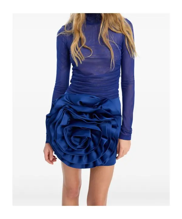 ROTATE BY BIRGER CHRISTENSEN Mesh Ruched High Neck Sweater