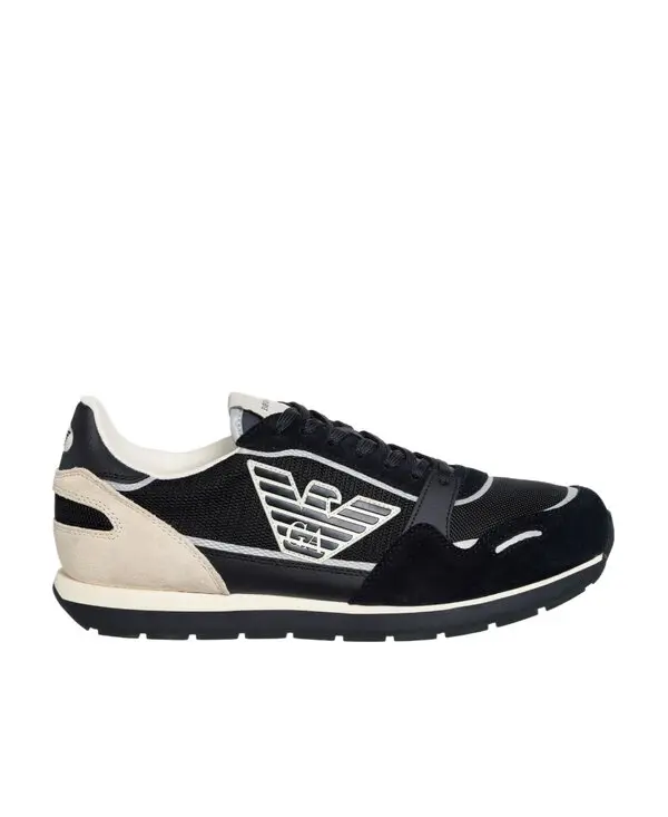 Emporio Armani Logo-patch Paneled Lace-up Sneakers - Black
