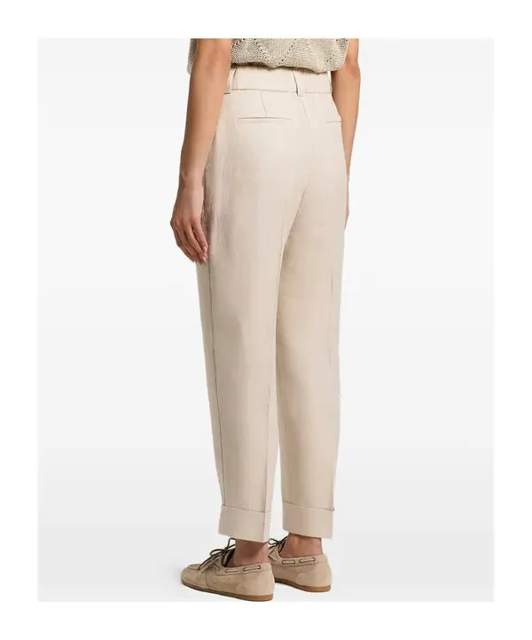 Peserico Linen Gabardine Trousers With Cuffed Hem
