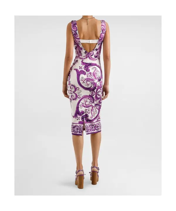 Dolce & Gabbana Majolica-printed Long Charmeuse Dress
