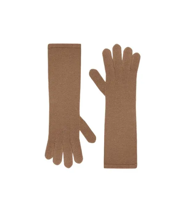 Max Mara Logo Embroidered Knit Long Gloves - Camel Hair