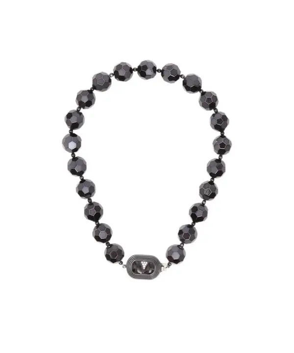 Valentino Garavani Ovalette Necklace In Resin, Enamel, Metal, And Swarovski Crystals - Nero/crystal