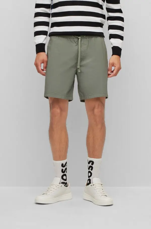Hugo Boss Logo Patch Cotton Drawstring Shorts
