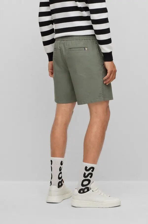 Hugo Boss Logo Patch Cotton Drawstring Shorts