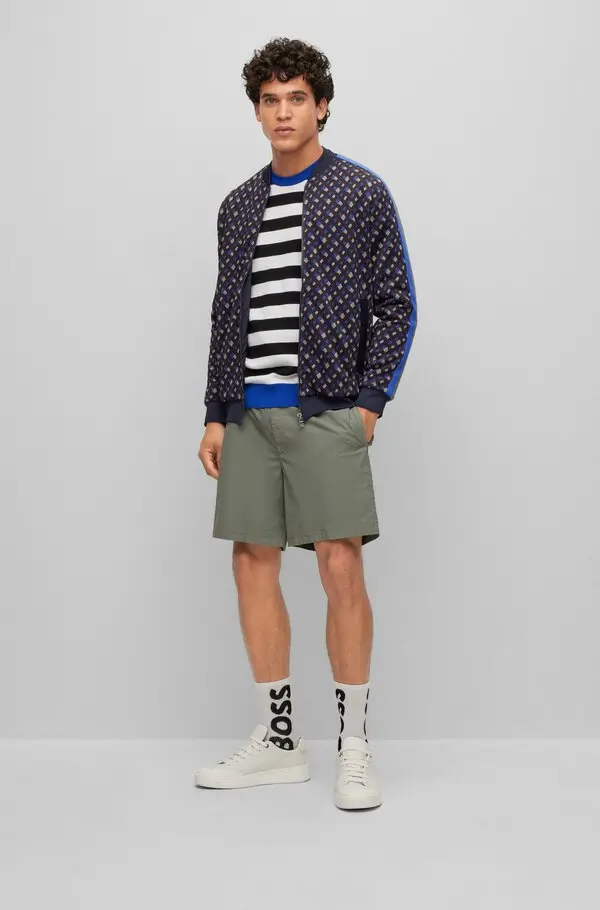 Hugo Boss Logo Patch Cotton Drawstring Shorts