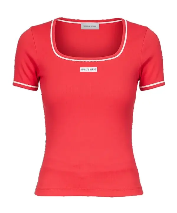 MARINE SERRE Rib Knit Square Neck T-shirt