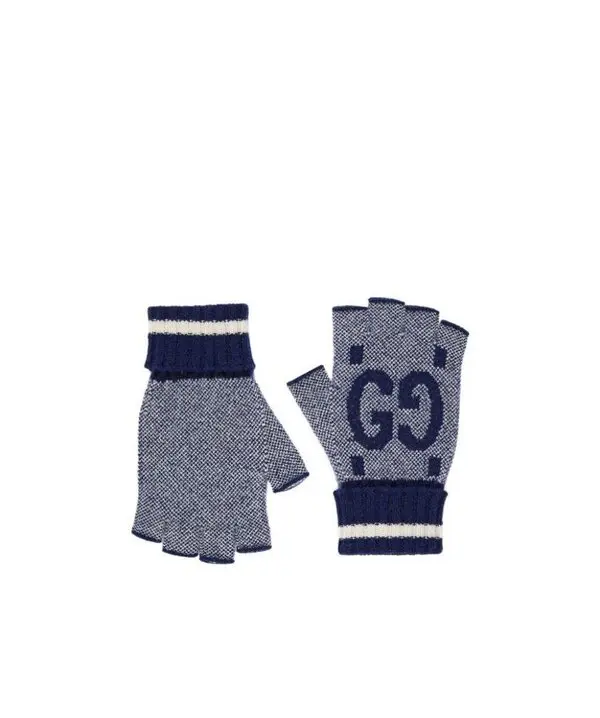 Gucci Gg Cashmere Fingerless Gloves - Blue