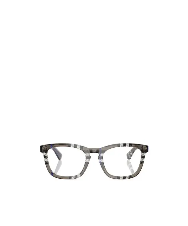 Burberry Square Frame Eyeglasses With Plaid Pattern - Gray
