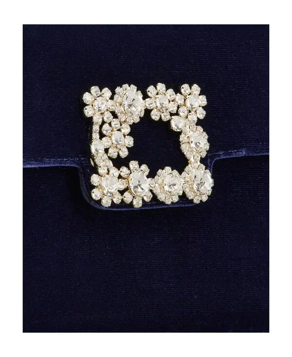 ROGER VIVIER Flower Strass Buckle Clutch Bag In Velvet - Black