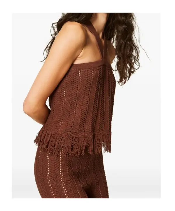 TWINSET Knitted Halter Neck Top With Fringed Hem