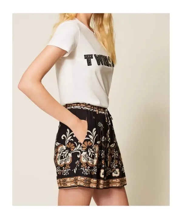 TWINSET Printed Silk Scarf-inspired Shorts