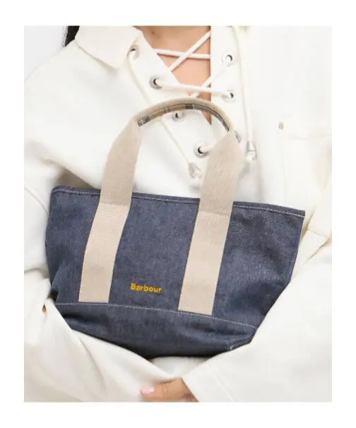 Barbour Mini Mya Tartan-detail Denim Tote Bag - Indigo