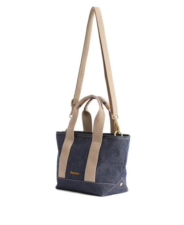Barbour Mini Mya Tartan-detail Denim Tote Bag - Indigo