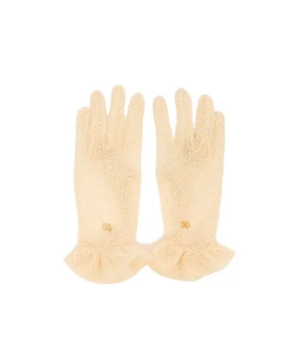 Valentino Garavani Vlogo Signature Mesh Gloves With Ruffled Trim - Birch