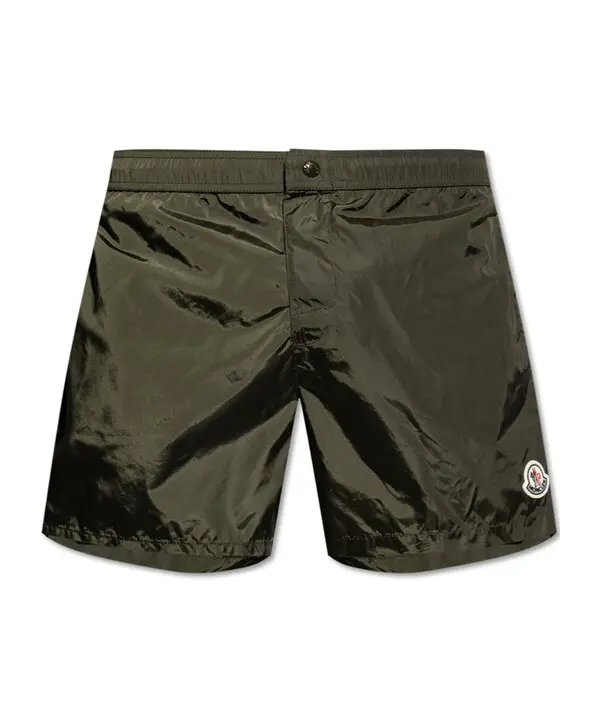 Moncler Logo Patch Stripe Detailed Swim Shorts - Green