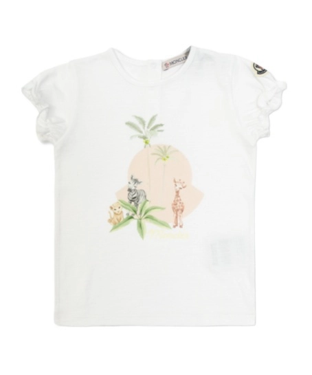 Moncler Ruffled Sleeve T-shirt With Graphic Print - White