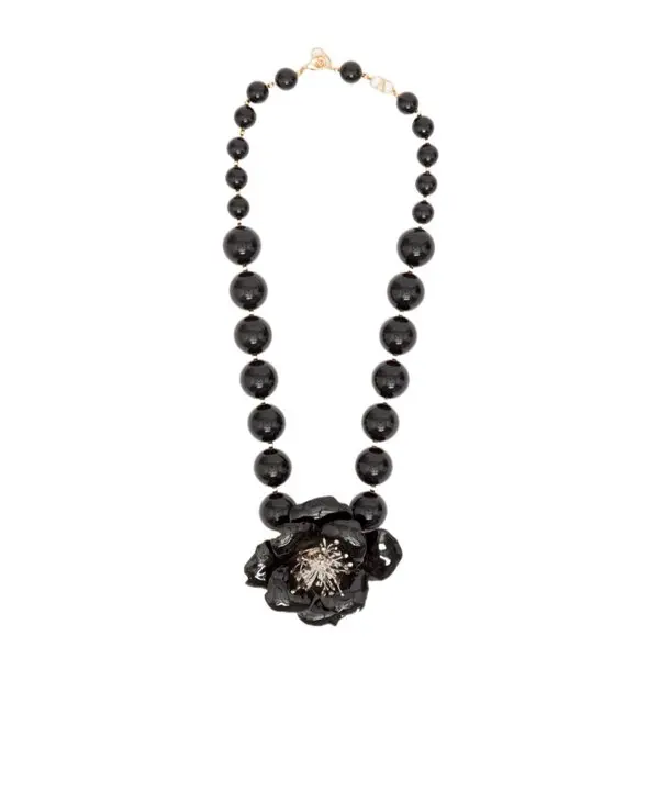 Valentino Garavani Beaded Necklace With Flower Pendant - Black