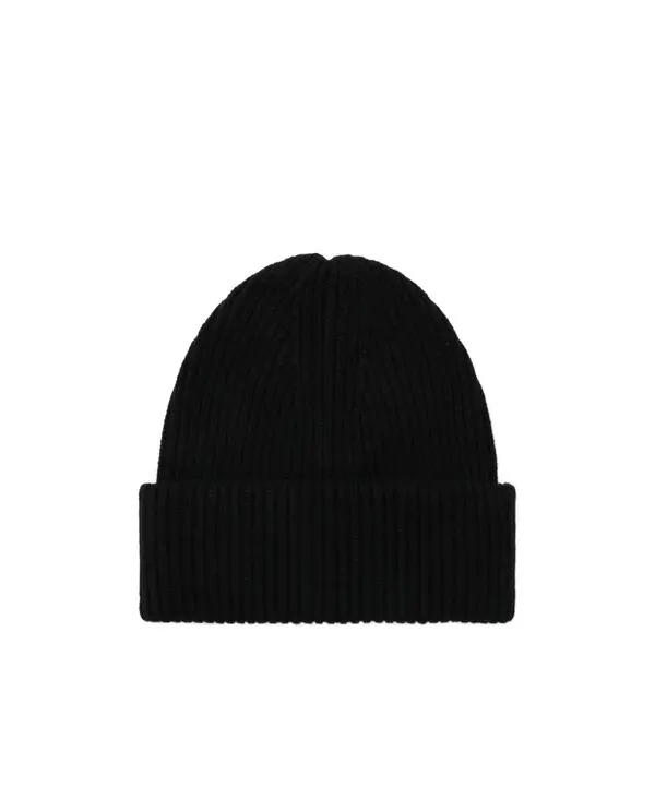 Almada Label Ribbed Beanie Hat - Black