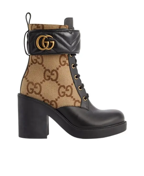 Gucci Monogram Panel Ankle Boots With Double G Hardware