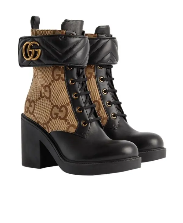 Gucci Monogram Panel Ankle Boots With Double G Hardware