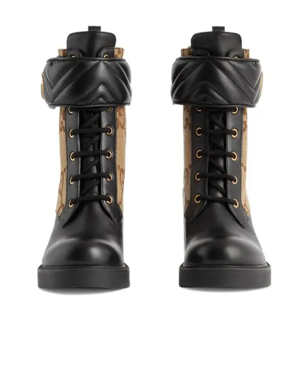 Gucci Monogram Panel Ankle Boots With Double G Hardware