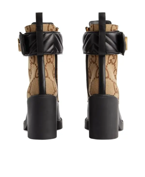 Gucci Monogram Panel Ankle Boots With Double G Hardware