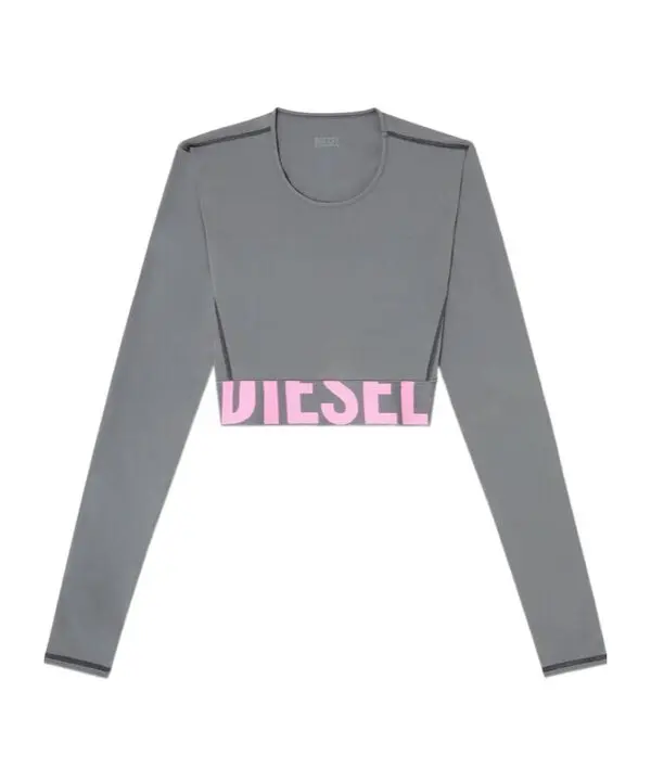DIESEL® Long Sleeve Cropped Top With Logo Waistband