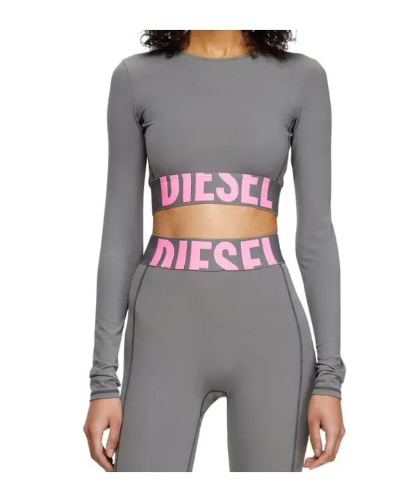 DIESEL® Long Sleeve Cropped Top With Logo Waistband