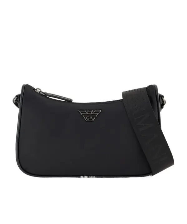 Emporio Armani Logo Plaque Mini Hobo Bag - Black