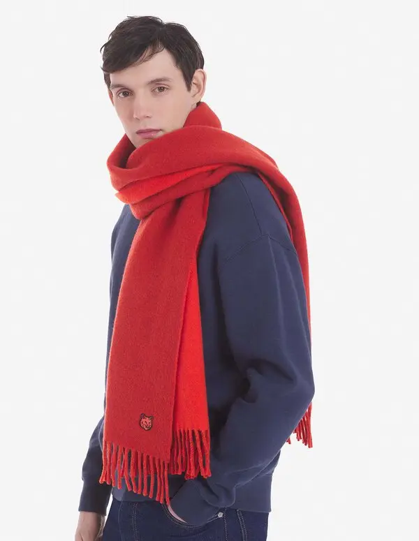 Maison Kitsuné Logo Patch Fringed Knit Scarf